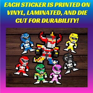 8-bit Pixel Art Mighty Morphin Power Rangers Collection Vinyl Sticker ...