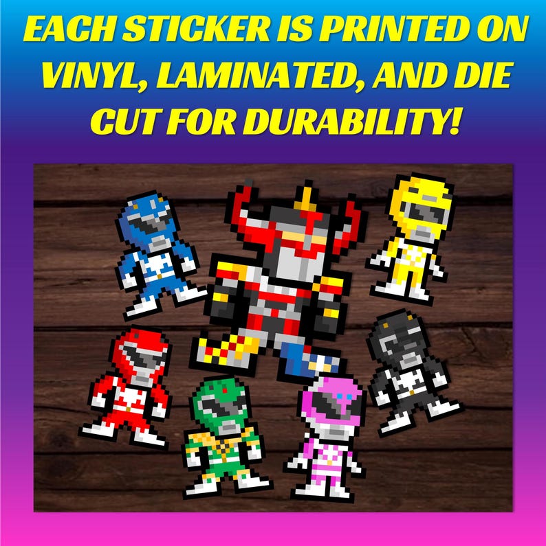 8-bit Sticker Set of 7 Individual Decals: Morphin Time - Custom Pixel ...