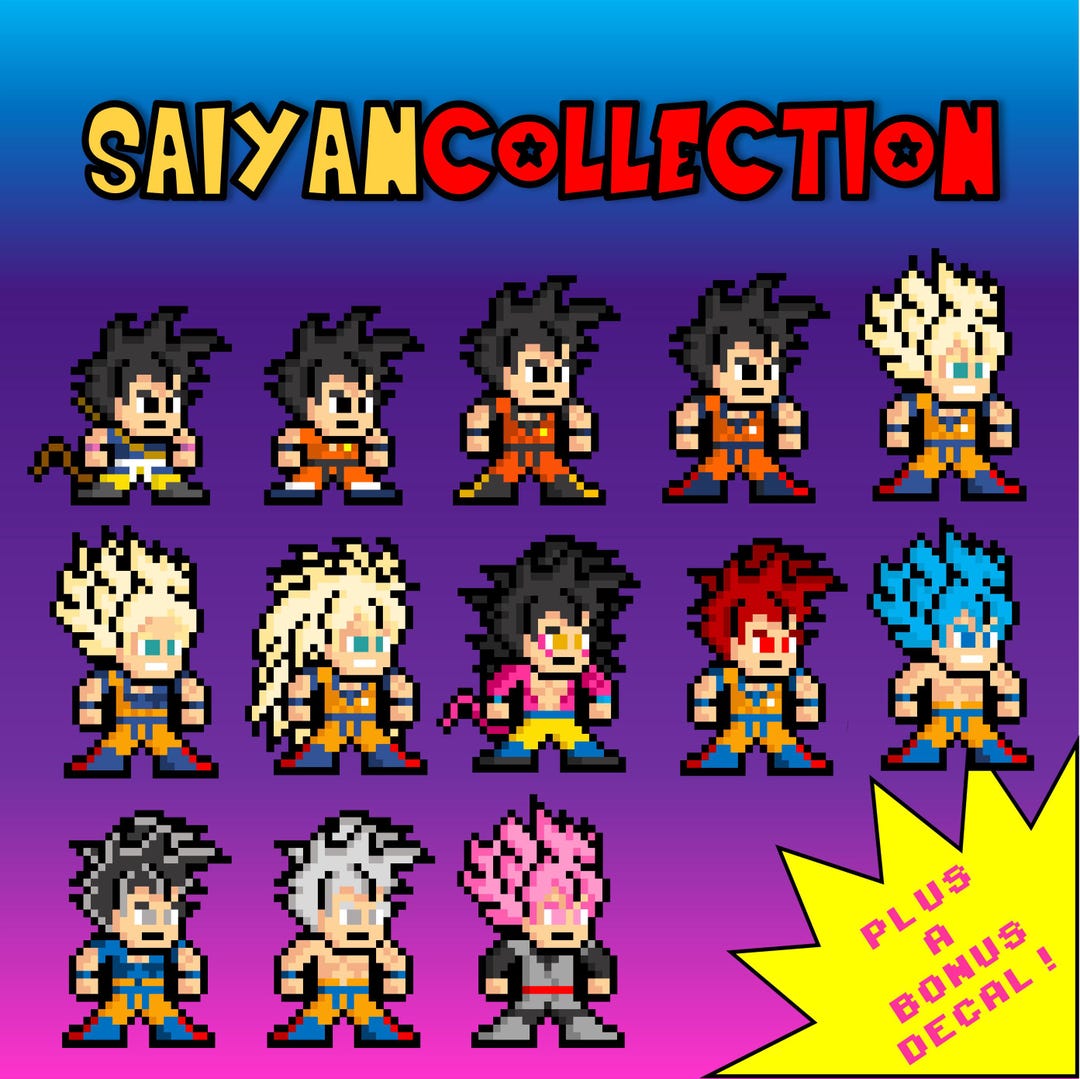 Pixel Art Stickers - Saiyan Collection Vinyl Sticker Set of 13 ...