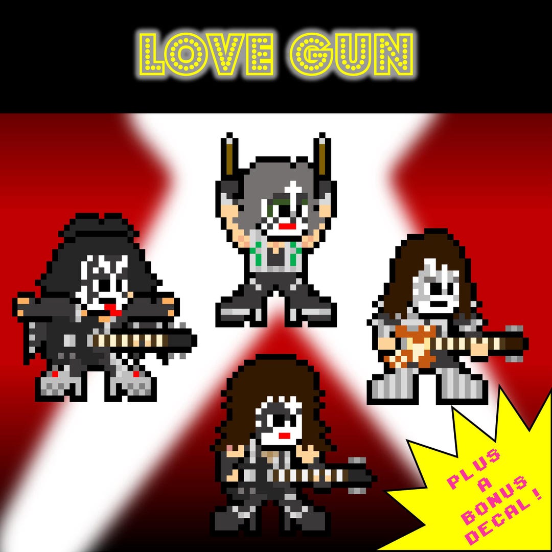 8-bit Retro Rock Band Stickers: Love Gun Set of 4 - Etsy