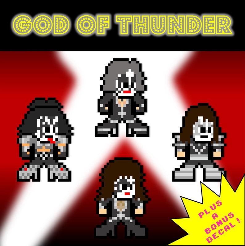 8-bit Retro Rock Band Stickers: God of Thunder Set of 4 - Etsy