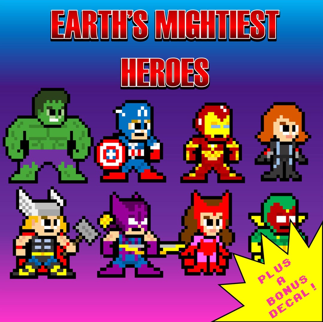 8-bit Retro Comic Stickers: Earth's Mightiest Heroes Set of 8 - Etsy