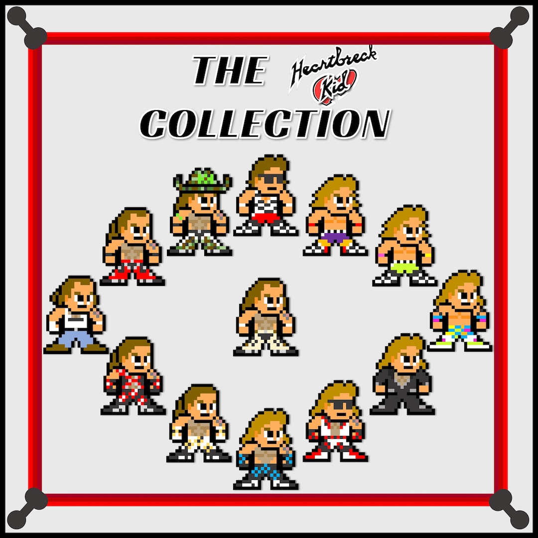 8-bit Pixel Art WWE/WWF Heart Break Kid Collection Vinyl Sticker Set of 13 Individual Stickers ...
