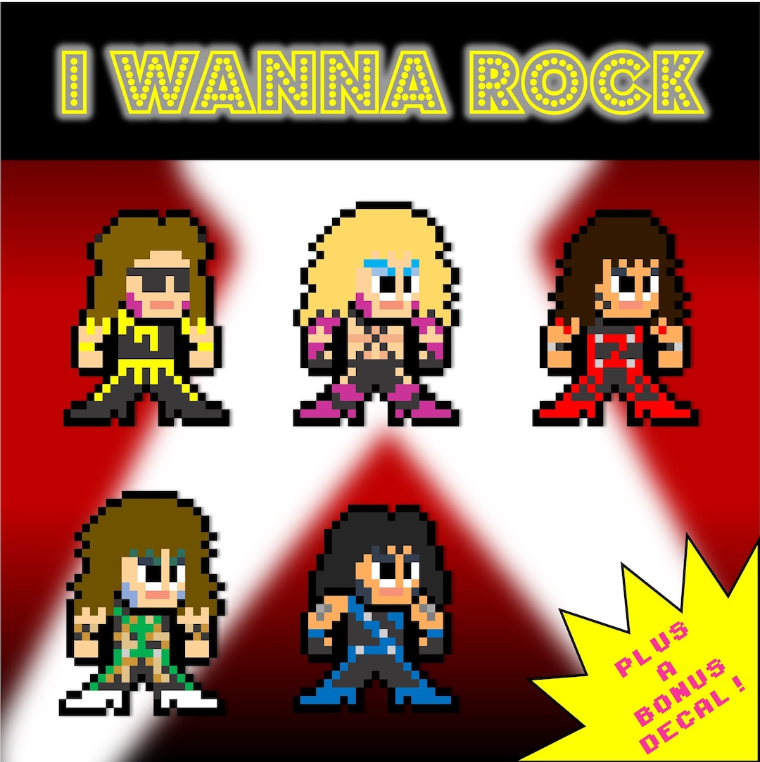 8-bit Sticker Set of 5 Individual Decals: I Wanna Rock - Custom Pixel ...