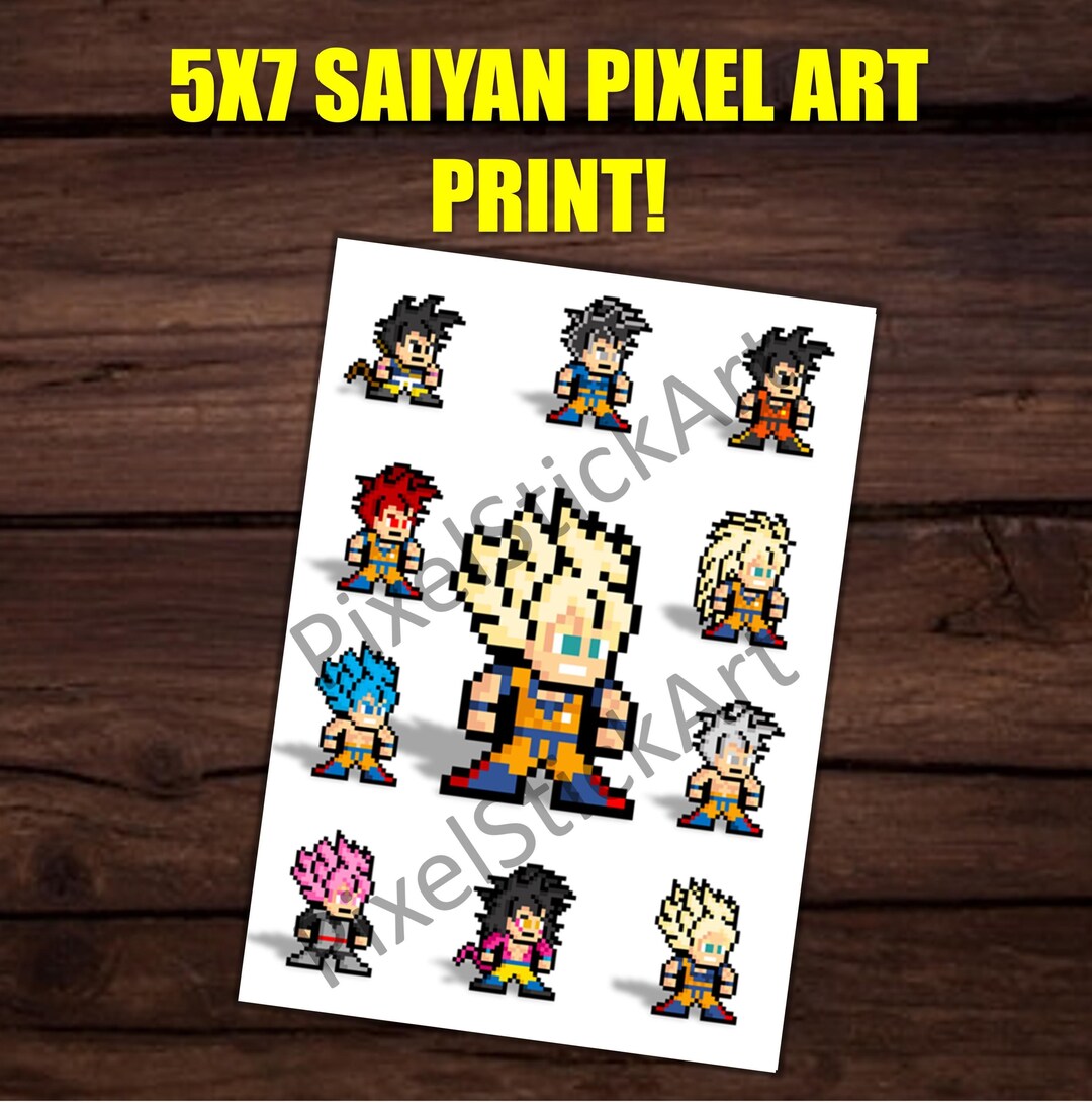 8-bit Saiyan Anime 5X7 Print - Custom Designed Pixel Art Manga Comics ...