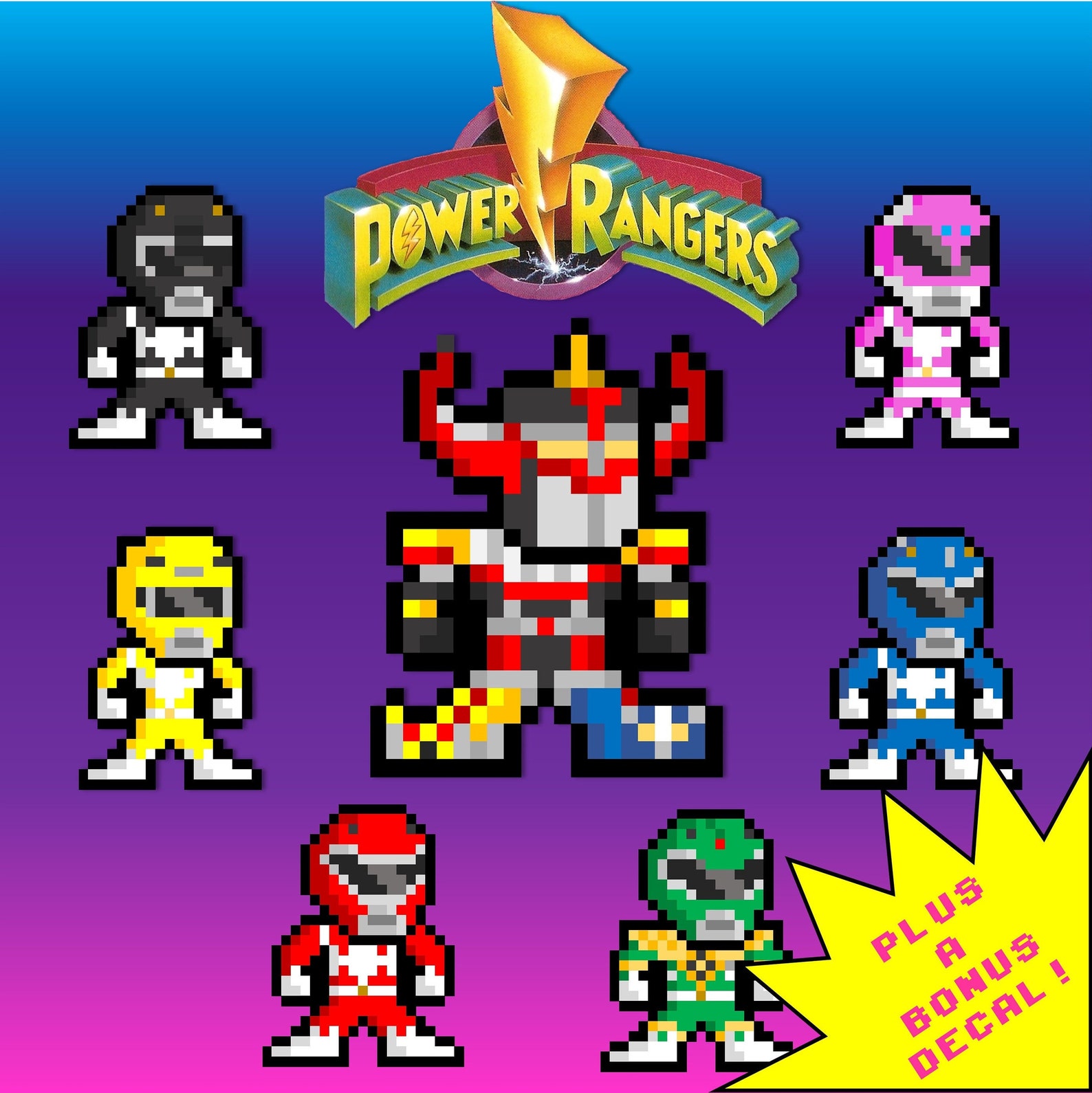 8-bit Pixel Art Mighty Morphin Power Rangers Collection Vinyl Sticker ...
