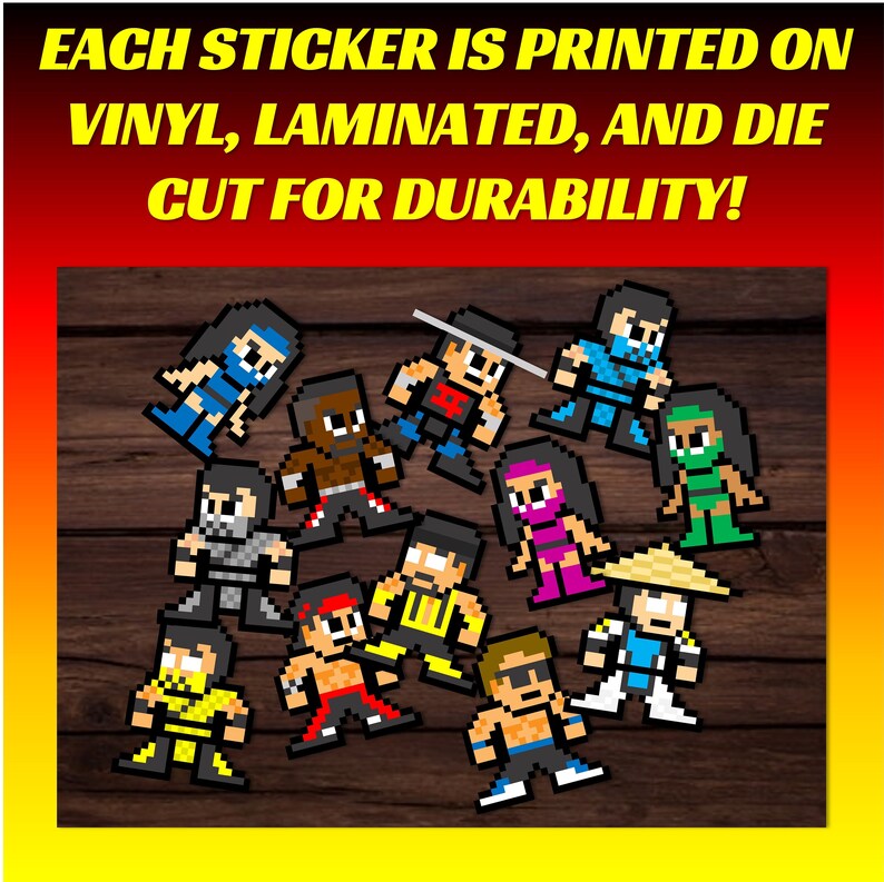8-bit Pixel Art Mortal Kombat 2 Collection Vinyl Sticker Set of 14 ...