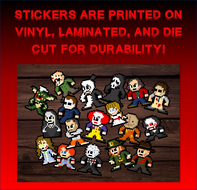 8-bit Pixel Art Stickers Horror Movie Villains Collection Vinyl Sticker ...