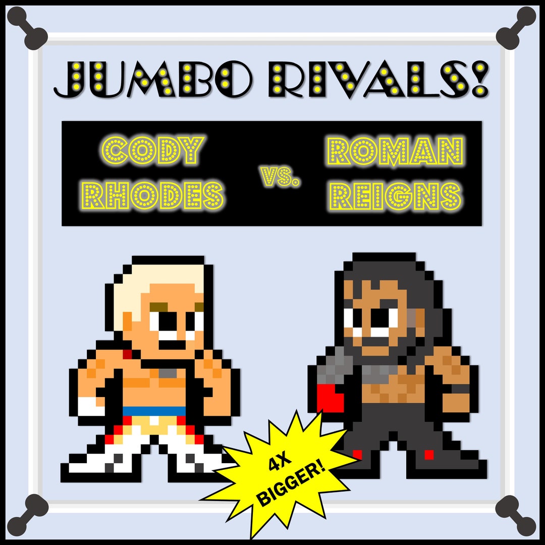 8-bit Pixel Art Set of Two JUMBO Rival Stickers: Cody Rhodes Vs. Roman ...