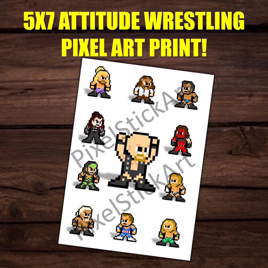 8-bit Attitude Era Wrestling 5X7 Print - Custom Designed Pixel Art ...
