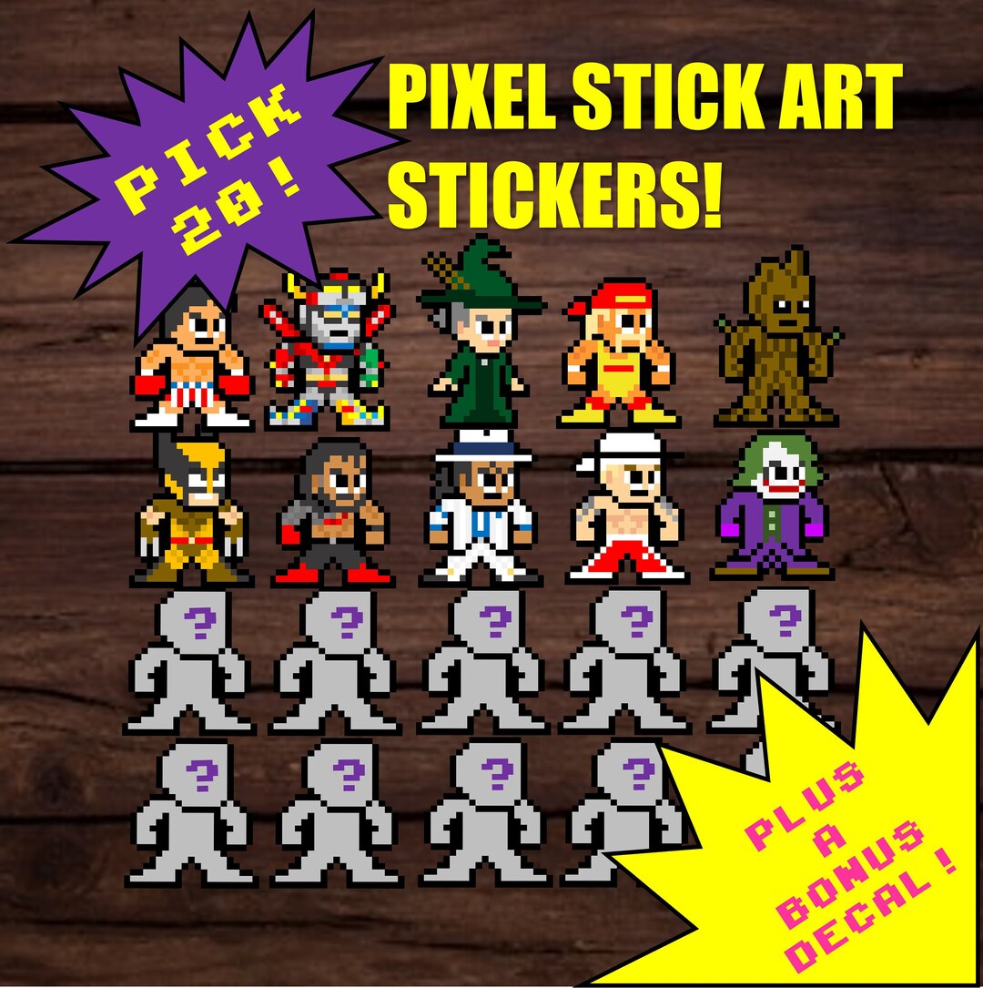 8-bit Pixel Art Sticker Set Pick ANY 20 Decals Pro Wrestling Pop ...