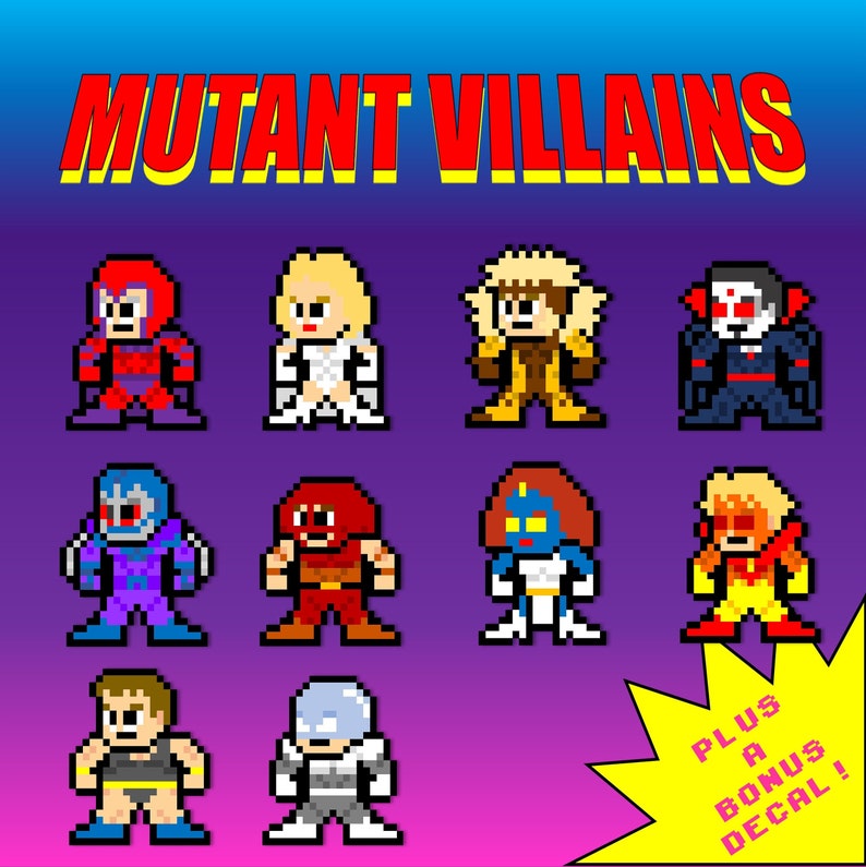 8-bit Pixel Art Stickers Mutant Villains Collection Vinyl Sticker Set ...