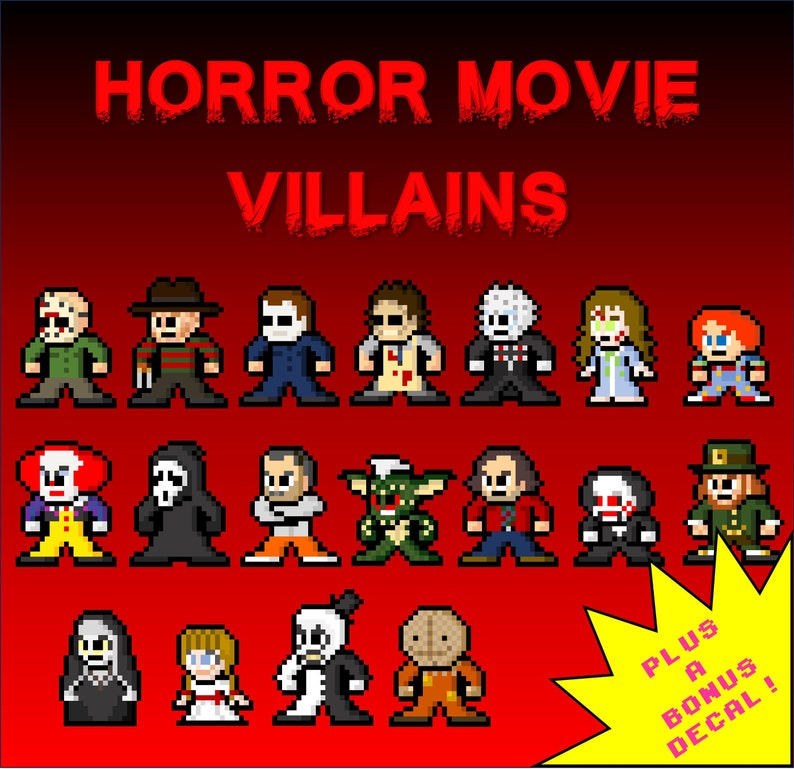 8-bit Pixel Art Stickers Horror Movie Villains Collection Vinyl Sticker ...
