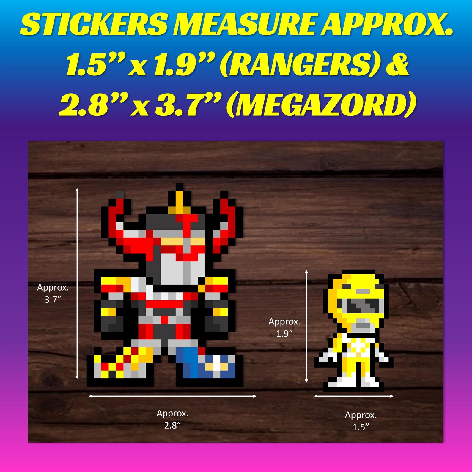 8-bit Sticker Set of 7 Individual Decals: Morphin Time - Custom Pixel ...