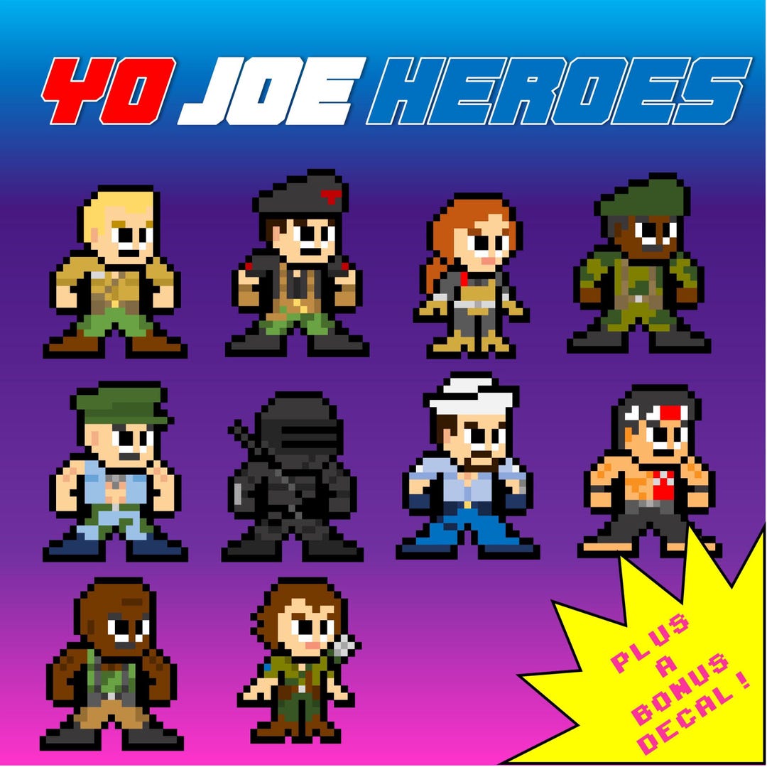 8-bit Sticker Set of 10 Individual Decals: Yo Joe Heroes - Custom Pixel ...