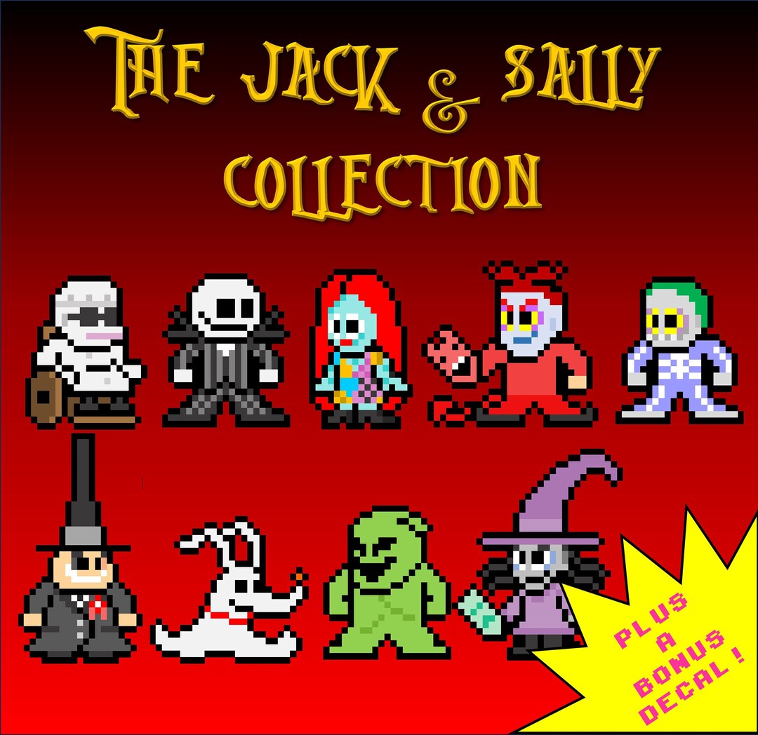 8-bit Creepy Sticker Set: Jack & Sally Collection Set of 9 Stickers ...