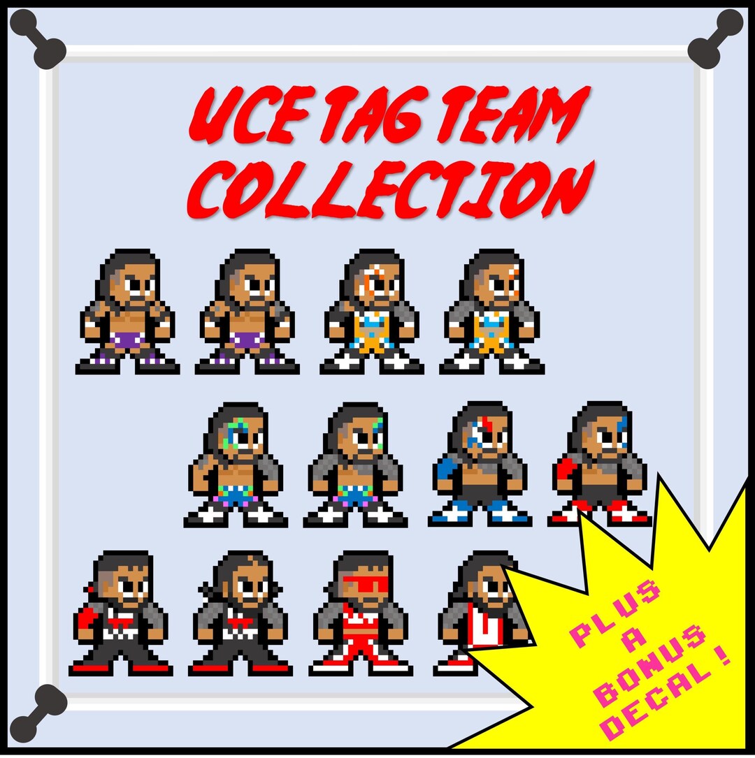 8-bit Wrestling Sticker Set: Uce Tag Team Set of 12 Stickers - Custom ...