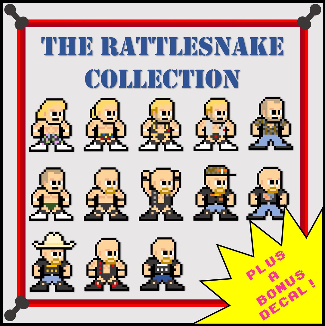 8-bit Wrestling Sticker Set: Rattlesnake Collection Set of 13 Stickers ...