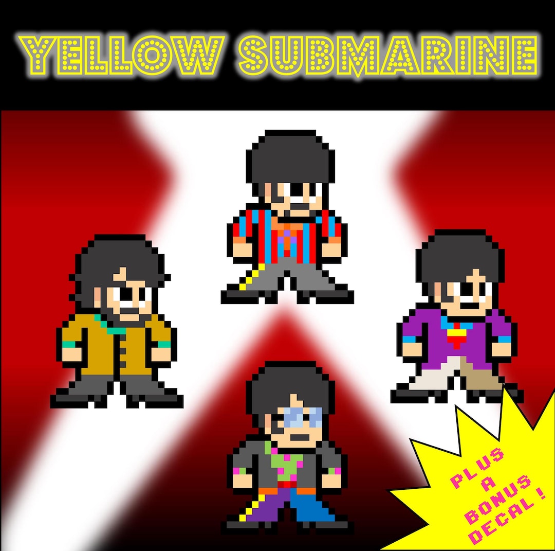 8-bit Rock Band Sticker Set: Yellow Submarine Set of 4 Stickers ...