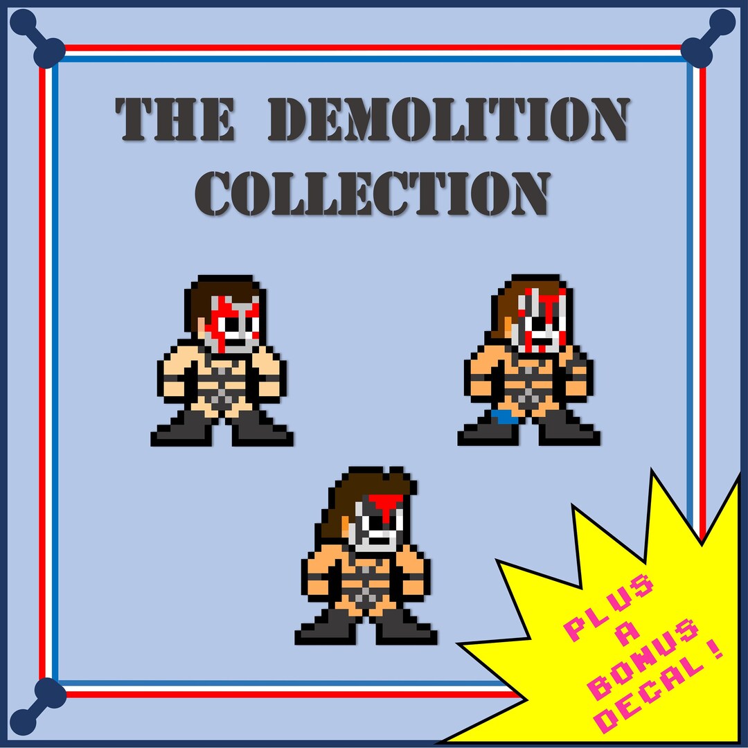 8-bit Pixel Art WWF Demolition Sticker Set of 3 Individual Stickers Ax ...