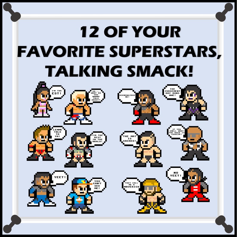 8-bit Pixel Art Wrestling Superstar Catchphrase Collection of 12 ...