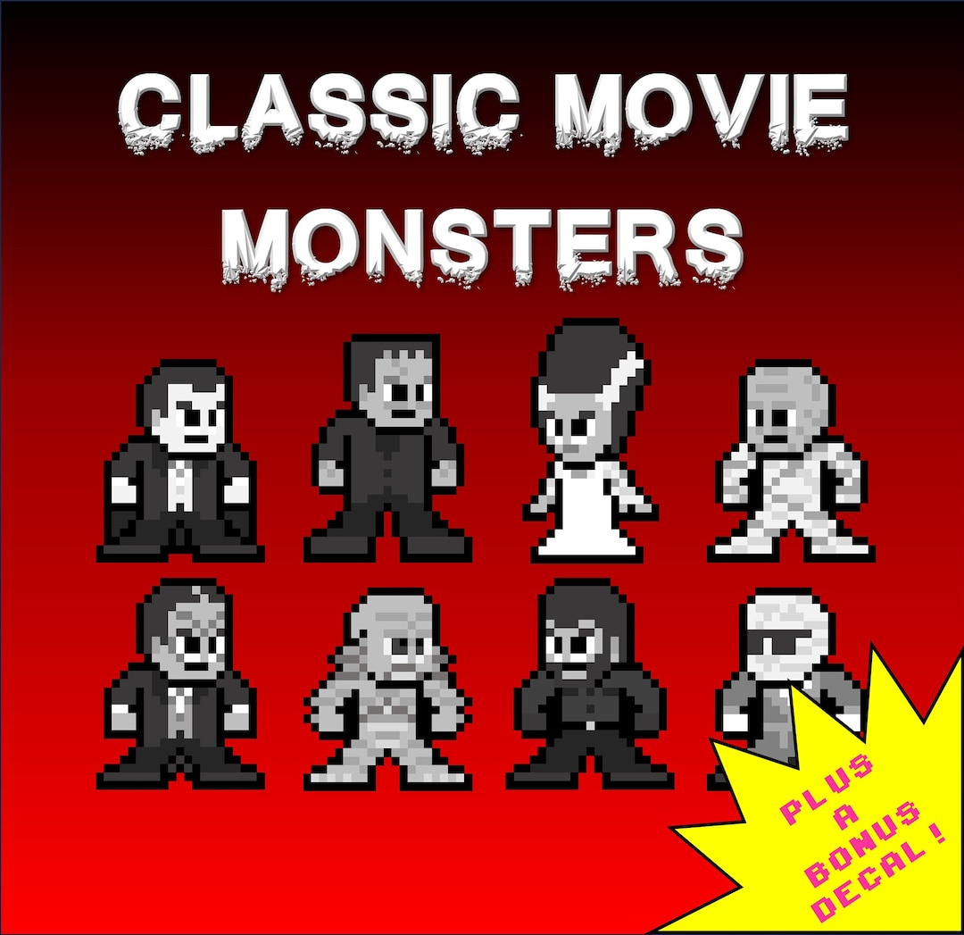 8-bit Pixel Art Stickers Classic Movie Monsters Collection Vinyl ...
