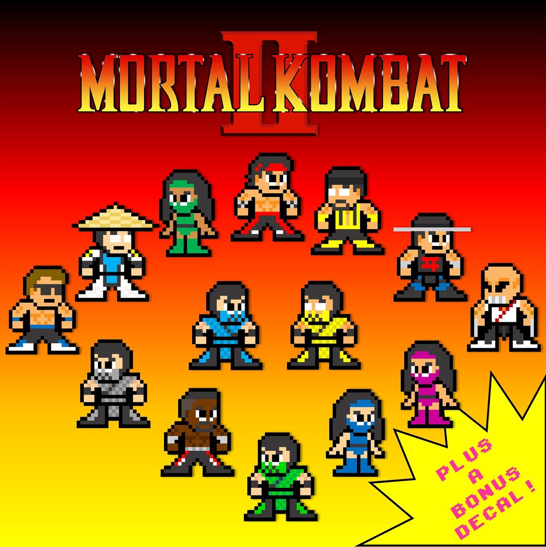 8-bit Pixel Art Mortal Kombat 2 Collection Vinyl Sticker Set of 14 ...