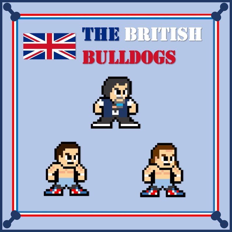 8-bit Pixel Art WWF British Bulldogs Set of 3 Individual Stickers ...