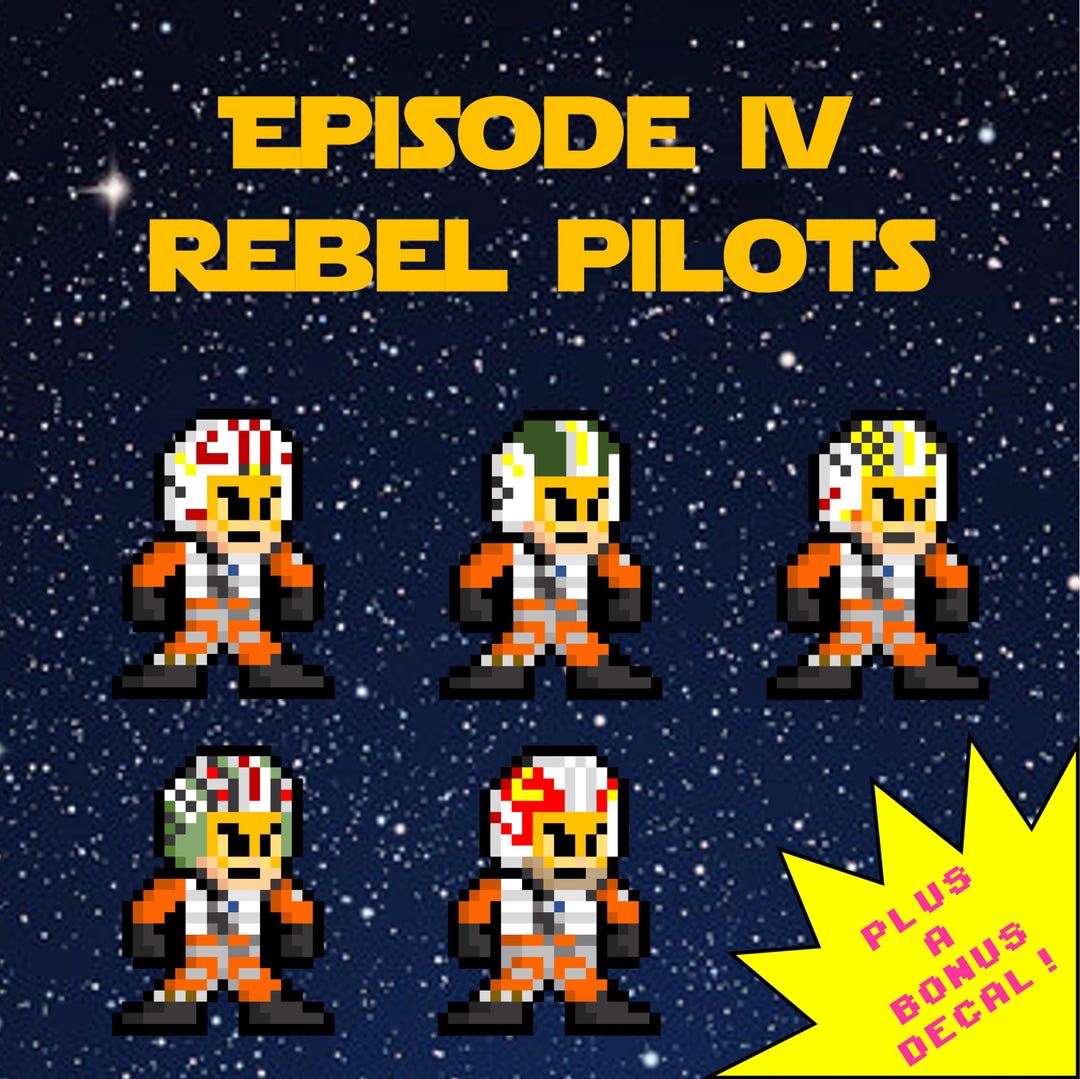 Pixel Art Stickers - Episode IV Rebel Pilots Vinyl Sticker Set of 5 Individual Decals - Sci-fi ...