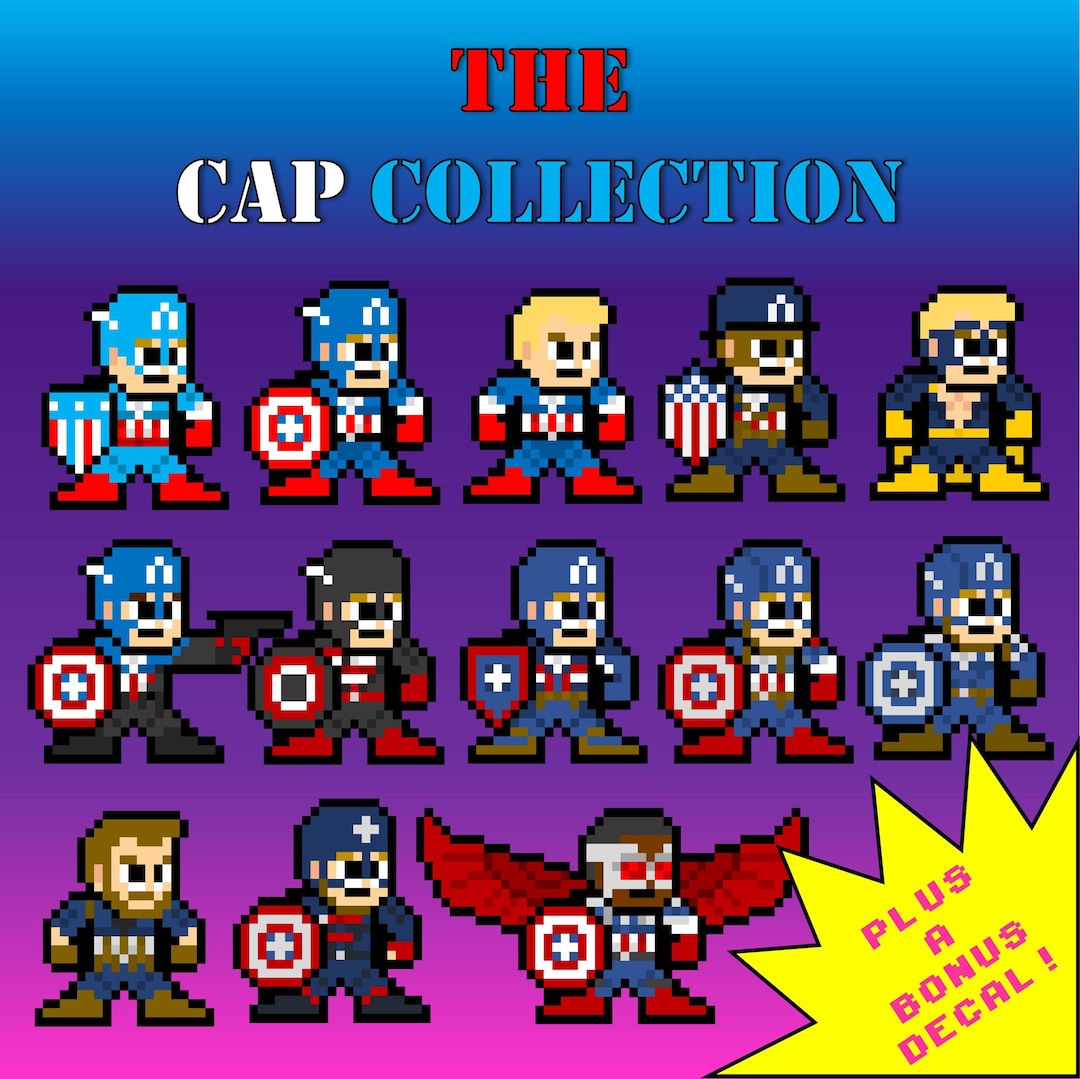 8-bit Comic Sticker Set: Cap Collection Set of 13 Stickers- Custom ...