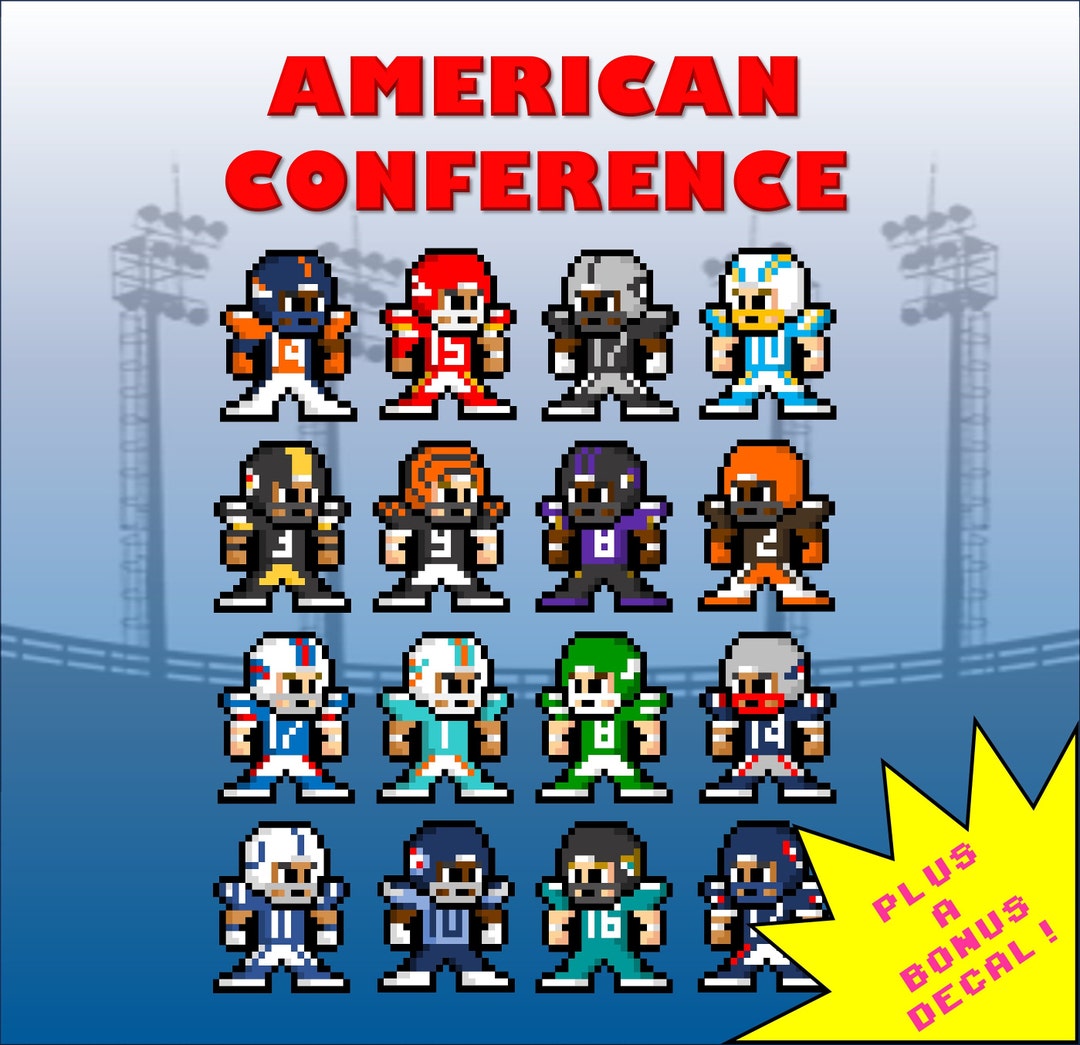 8-bit Pixel Art Stickers American Conference Football Vinyl Sticker Set ...