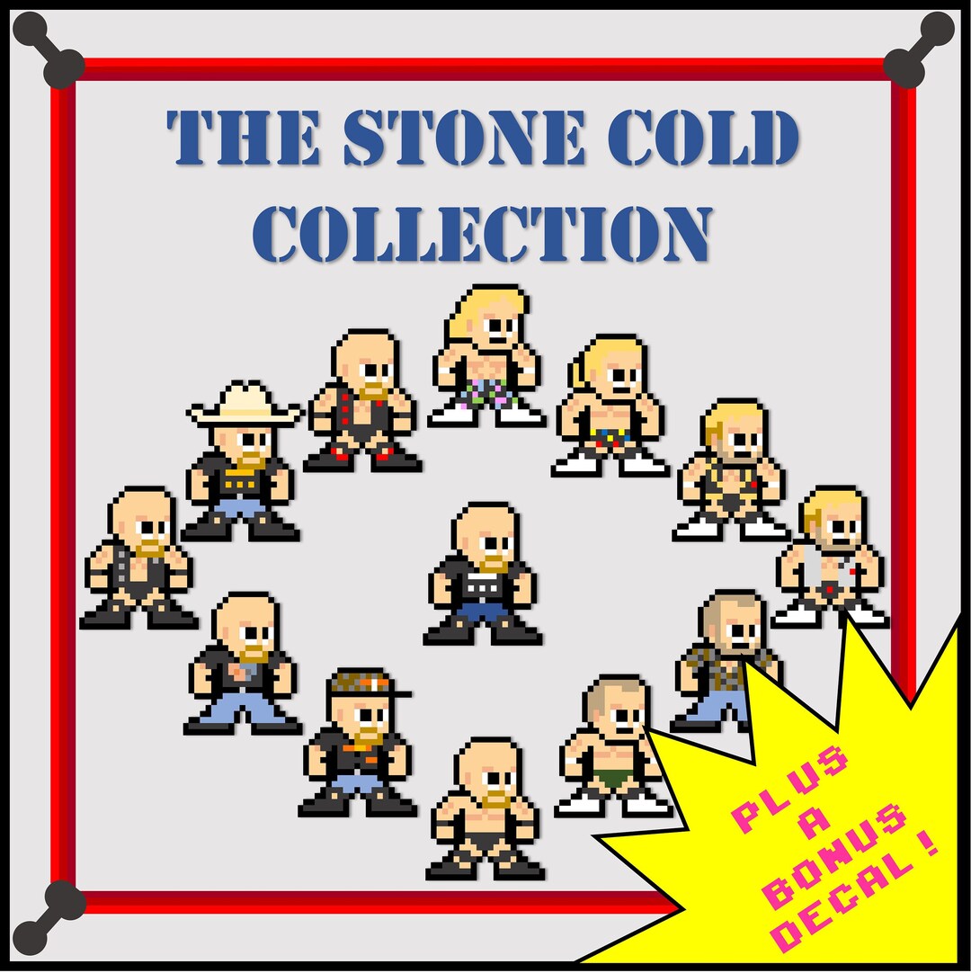 8-bit Pixel Art WWE/WWF/WCW Stone Cold Collection Vinyl Sticker Set of ...