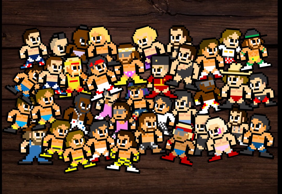 8-bit Pixel Art WWF Wrestlemania 3 Vinyl Sticker Set of 34 Individual ...