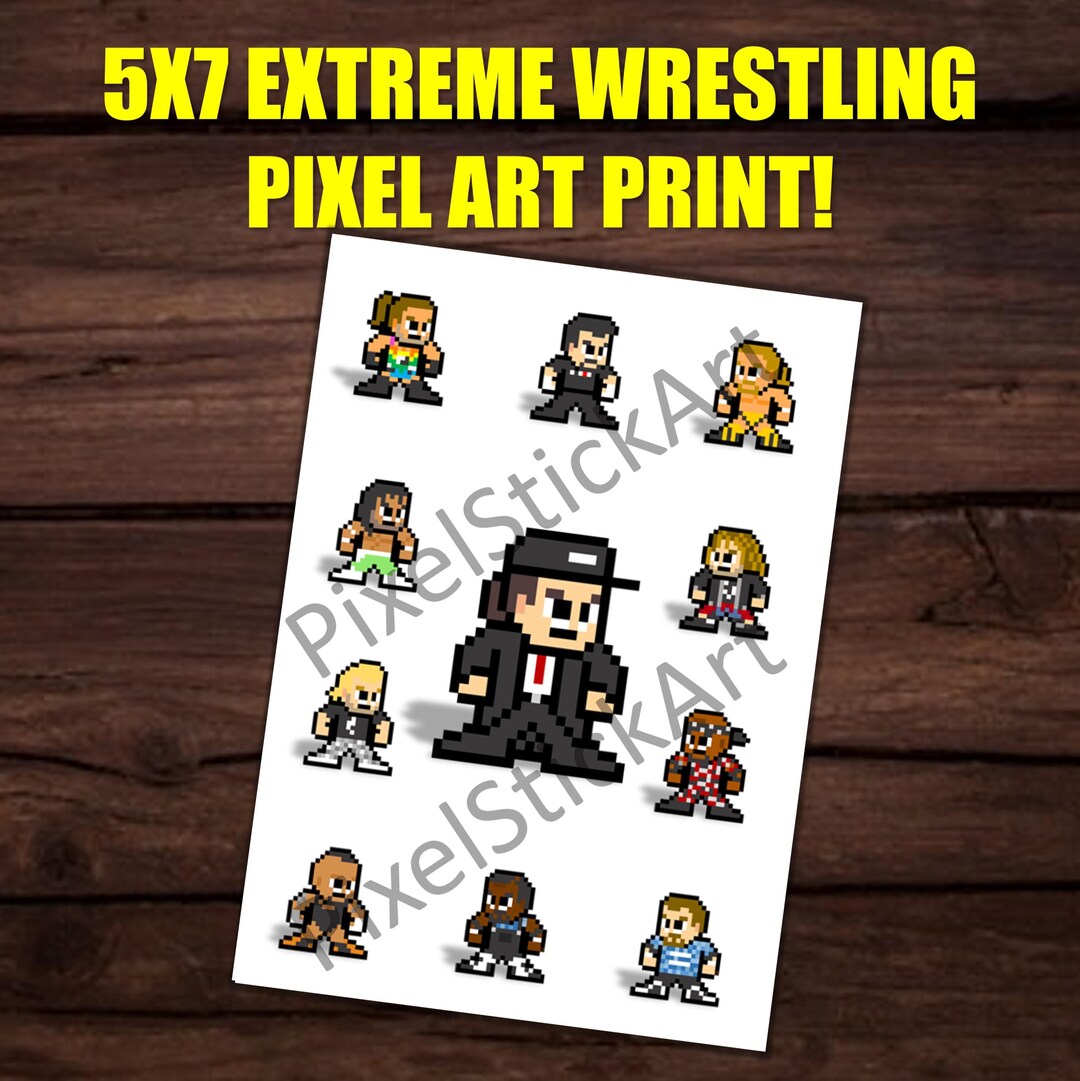 8-bit Extreme Wrestling 5X7 Print - Custom Designed Pixel Art Sports ...