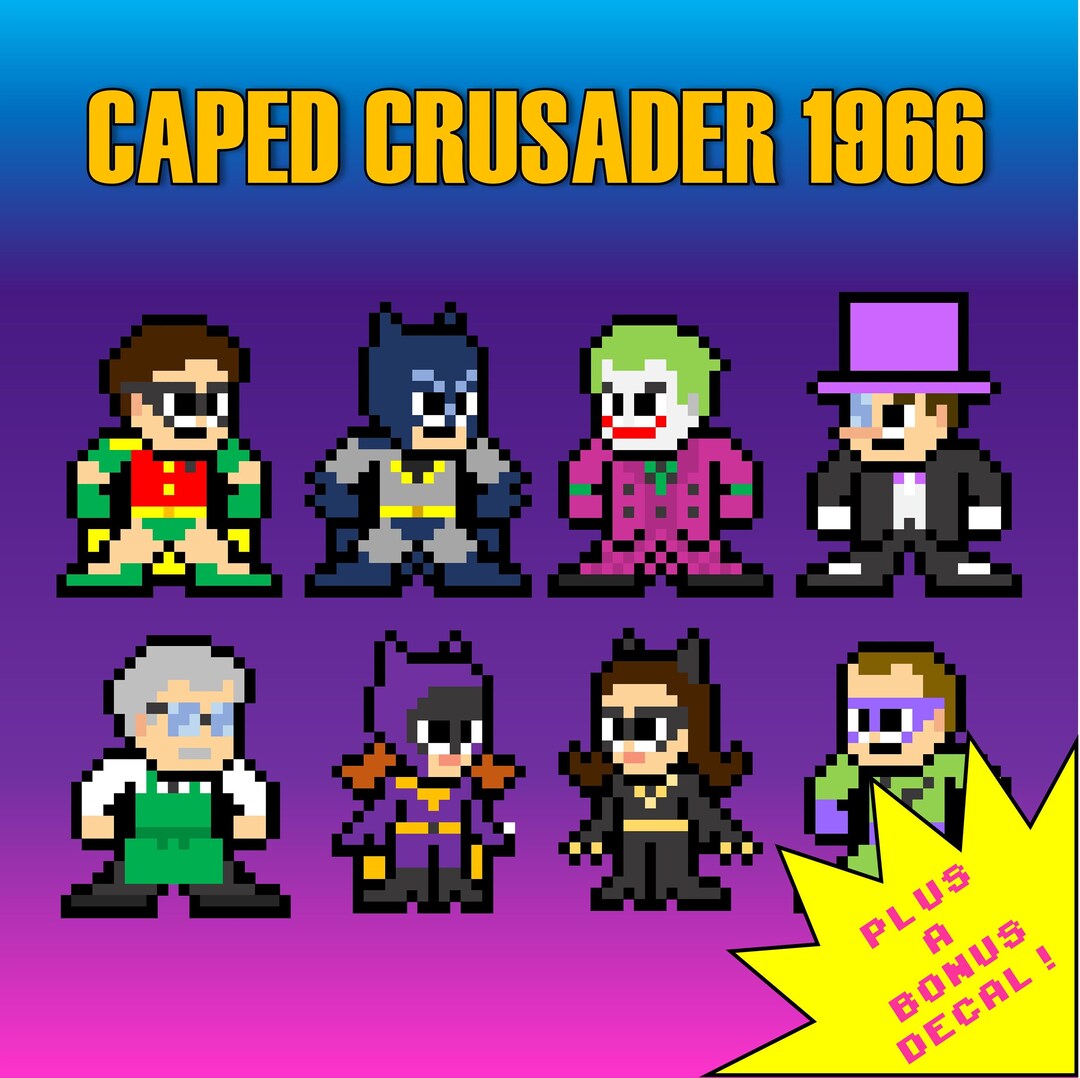 8-bit Sticker Set of 8 Individual Decals: Caped Crusader '66 - Custom ...