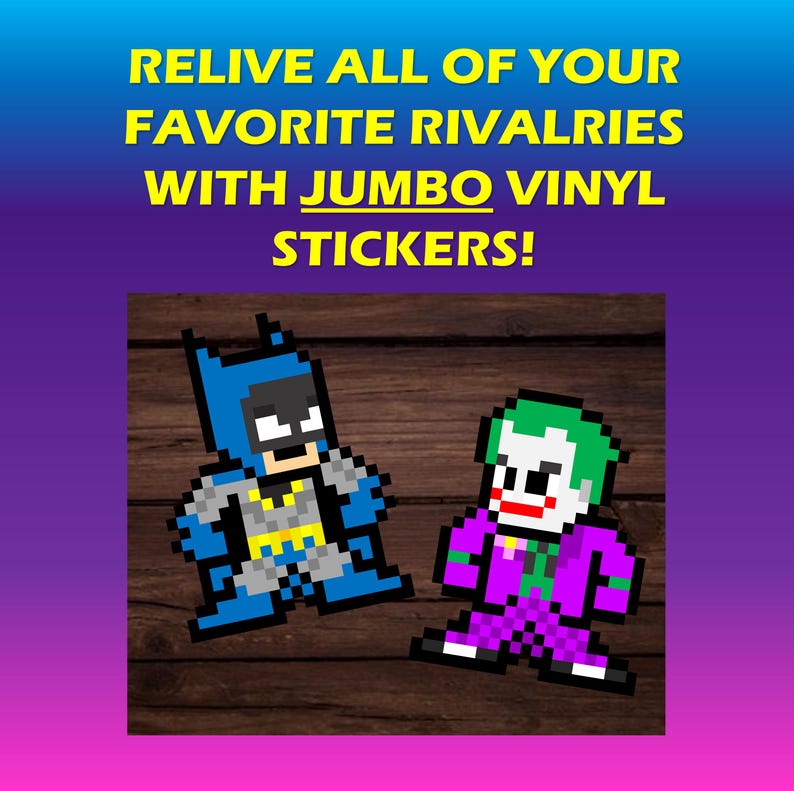 8-bit Comic Sticker Set of 2 JUMBO Individual Stickers: Batman Vs Joker ...