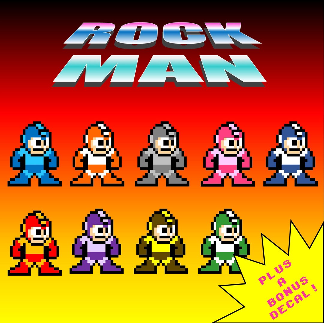 8-bit Pixel Art Stickers Rock Man Collection Vinyl Sticker Set of 9 ...