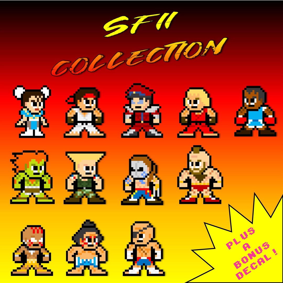 Pixel Art Stickers - SF2 Collection Vinyl Sticker Set of 12 Individual ...