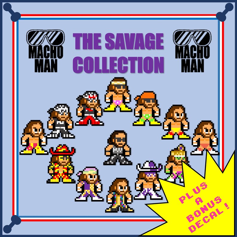 8-bit Pixel Art WWF/WCW Savage Collection Vinyl Sticker Set of 13 ...