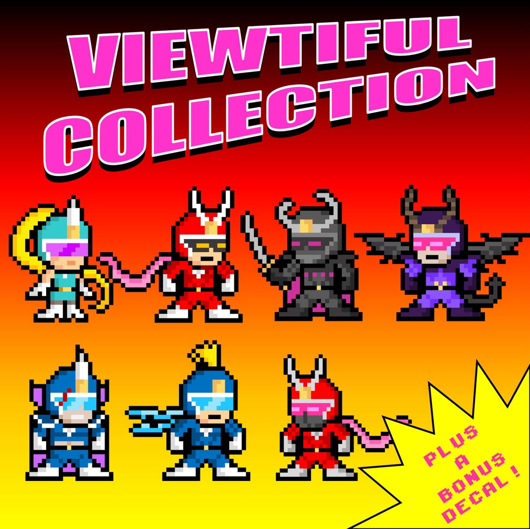 Pixel Art Stickers - Viewtiful Collection Vinyl Sticker Set of 7 Individual Decals - Video Games ...
