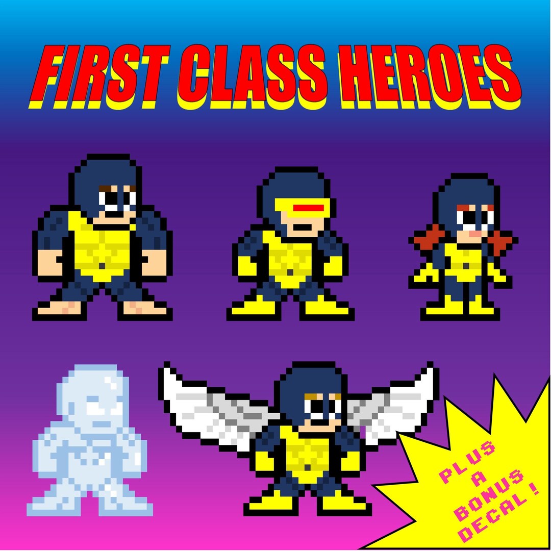 Pixel Art Stickers - First Class Heroes Vinyl Sticker Set of 5 ...