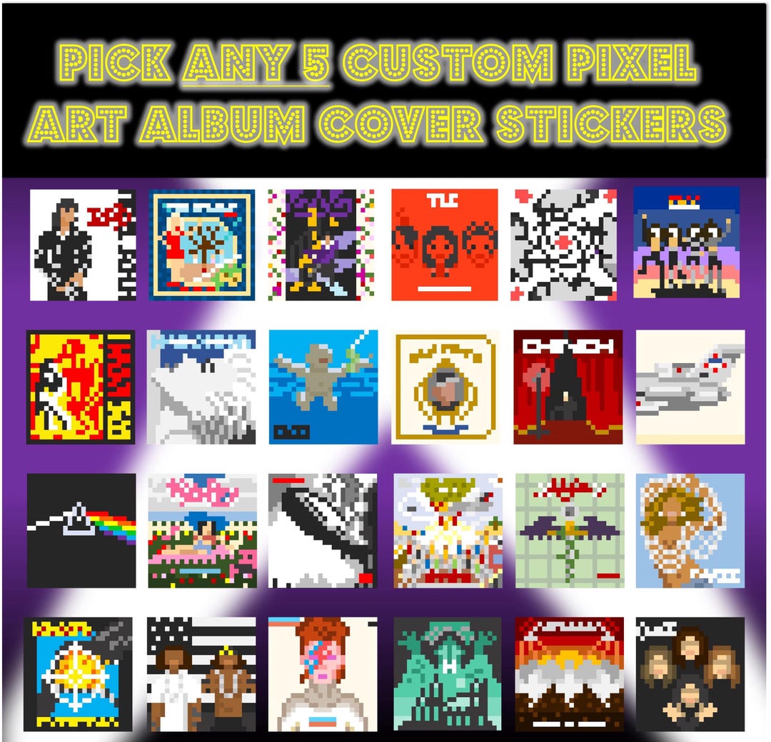 Pixel Art Stickers - Custom Request ANY 5 Album Covers for a Set of 5 ...