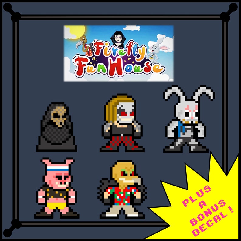 8-bit Pixel Art WWE Firefly Funhouse Collection Vinyl Sticker Set of 5 ...