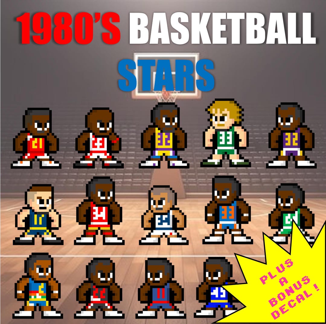8-bit Sticker Set of 14 Individual Decals: 1980's Basketball Stars ...