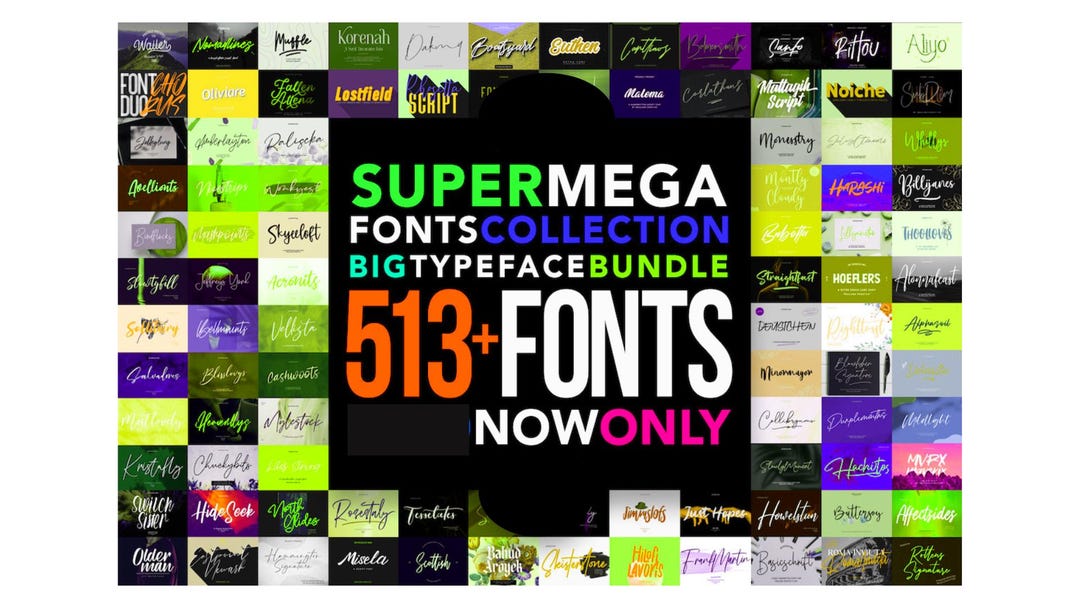 Super Mega Fonts Collection Big Typeface, Wedding Font SVG Bundle ...