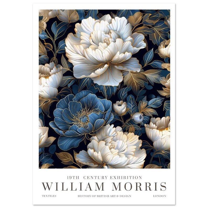 William Morris Prints, Blue William Morris Exhibition Print, Navy William Morris Poster, Vintage ...