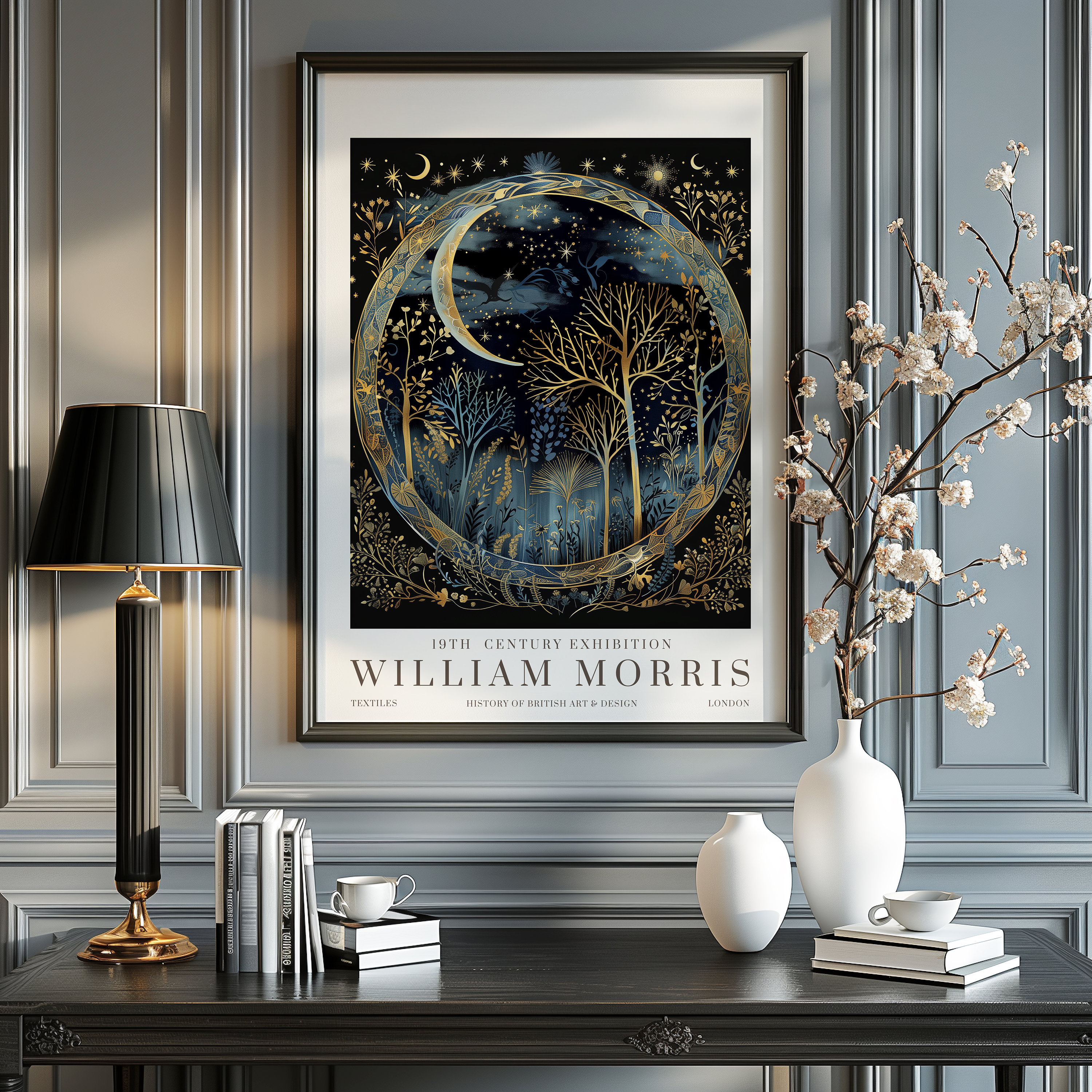 William Morris Moon & Stars Print, William Morris Exhibition Print ...