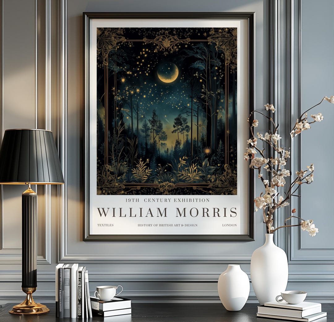 William Morris Moon & Stars Print, William Morris Exhibition Print ...