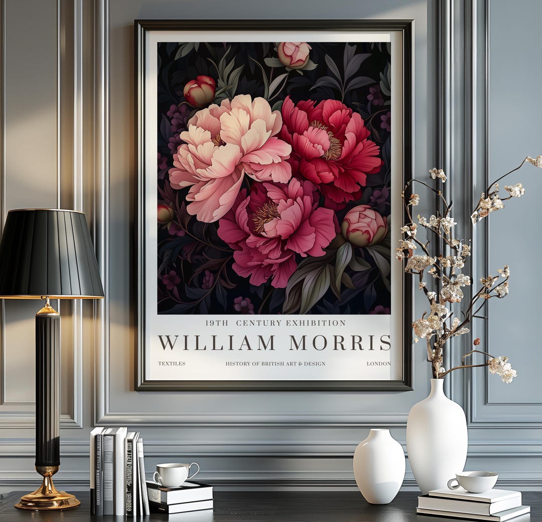 William Morris Prints, Red William Morris Exhibition Print, Red William ...