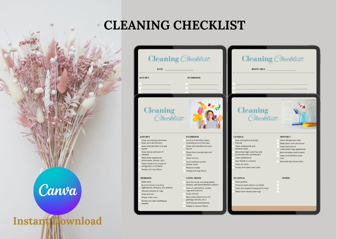 Editable Home Cleaning Checklist Template: Customizable Daily Cleaning ...